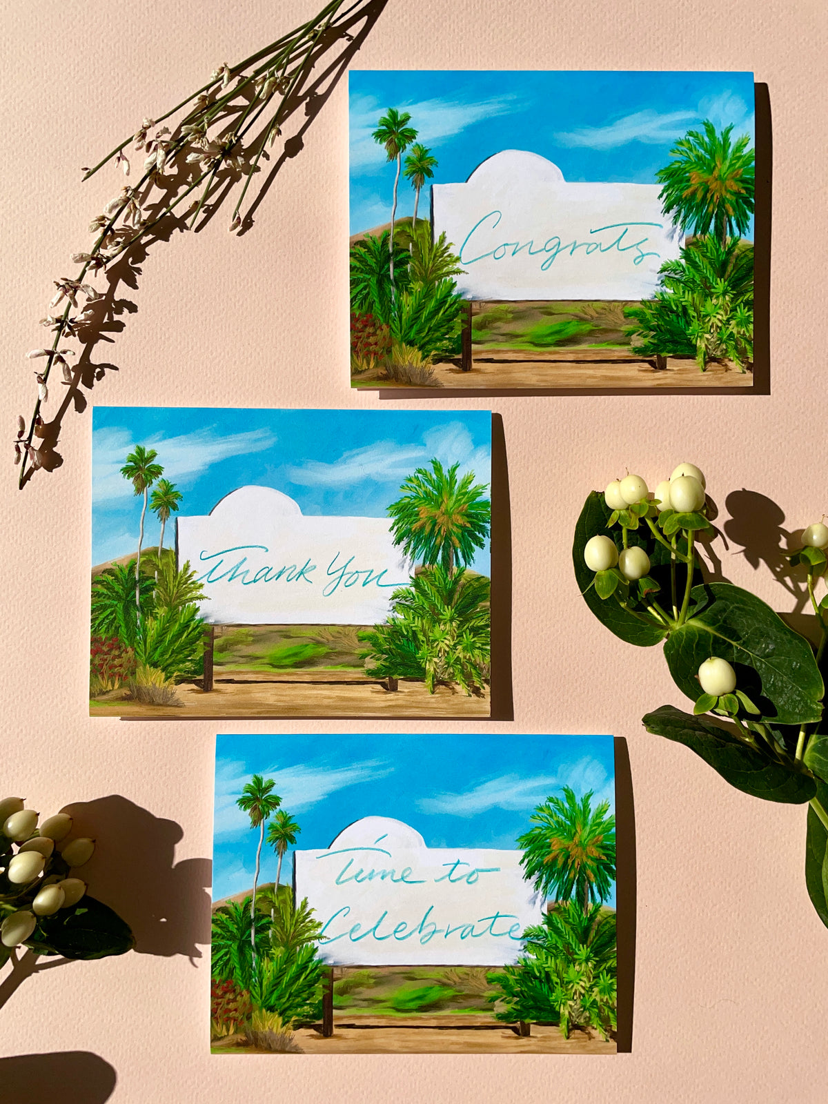 Calligraphy Card | Thank you Palm Trees Billboard | everybuddy.us
